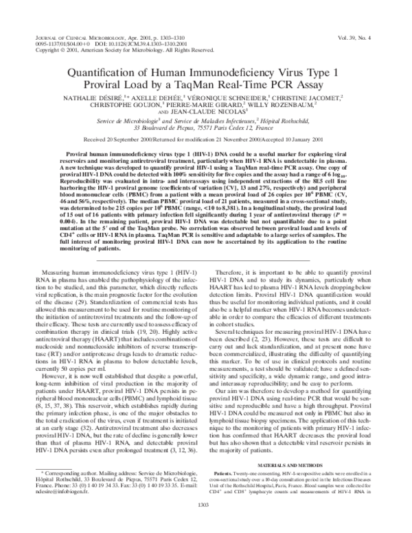 (PDF) Quantification of Human Immunodeficiency Virus Type 1 Proviral ...