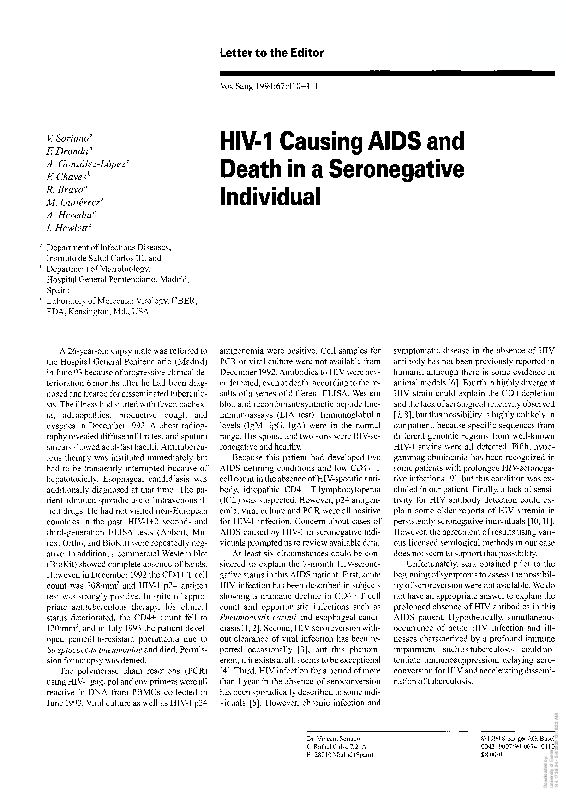 (PDF) HIV-1 Causing AIDS and Death in a Seronegative Individual