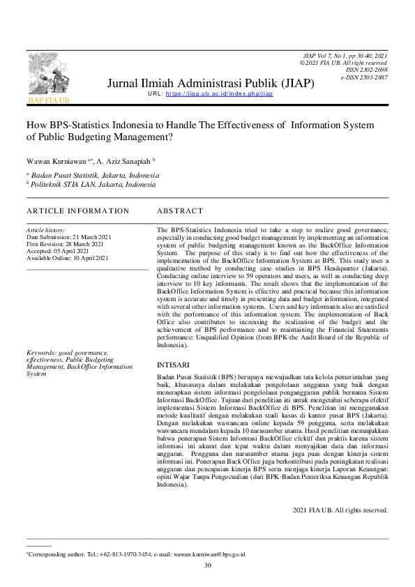 (PDF) How BPS-Statistics Indonesia to Handle The Effectiveness of ...