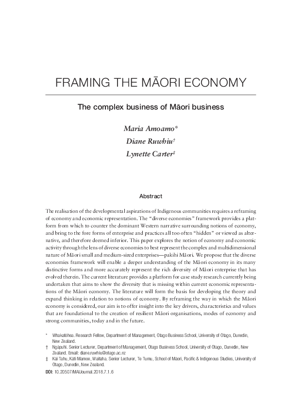 (PDF) Framing the Māori economy: The complex business of Māori business