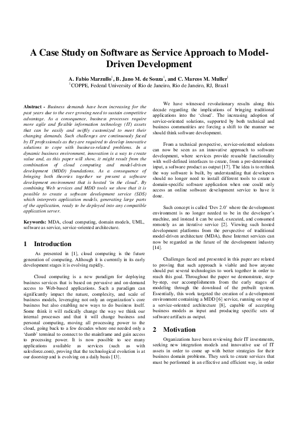 (PDF) A Case Study on Software as Service Approach to Model-Driven Development