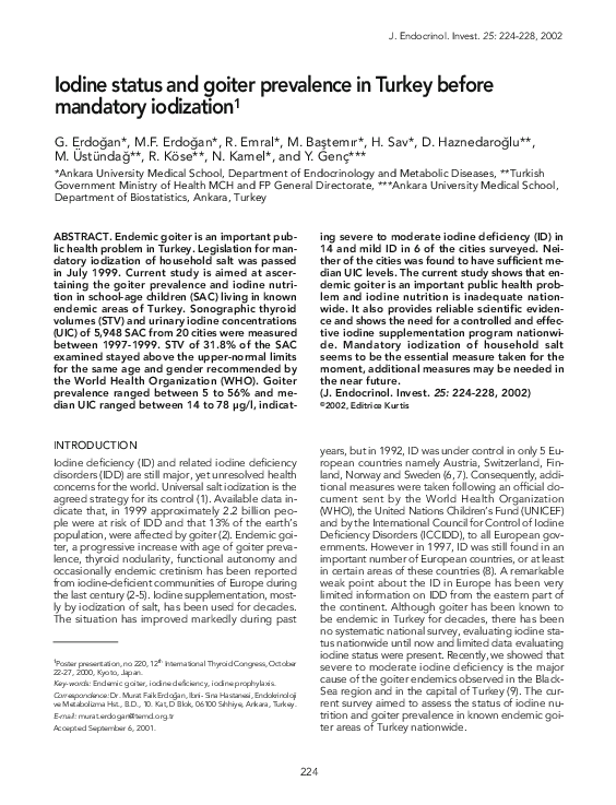 (PDF) Iodine status and goiter prevalence in Turkey before mandatory ...