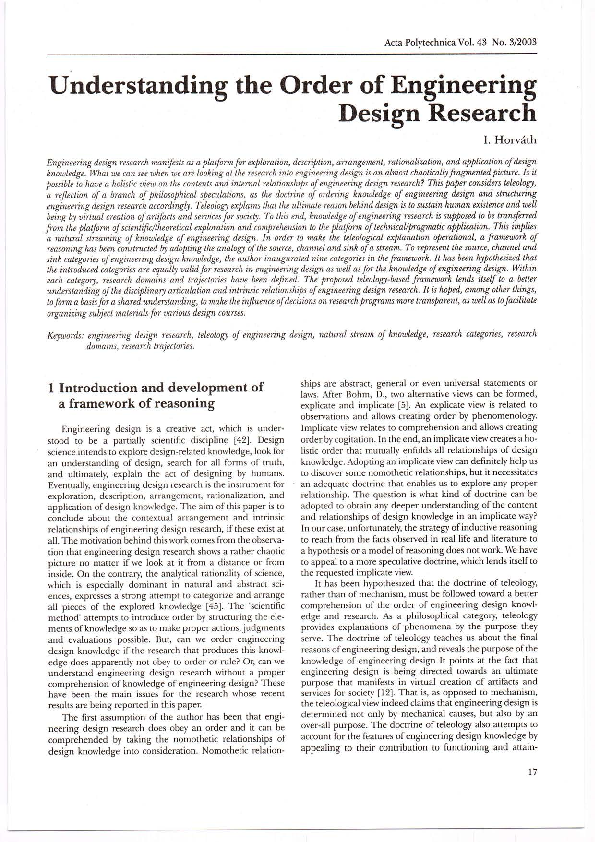 (PDF) Understanding the Order of Engineering Design Research