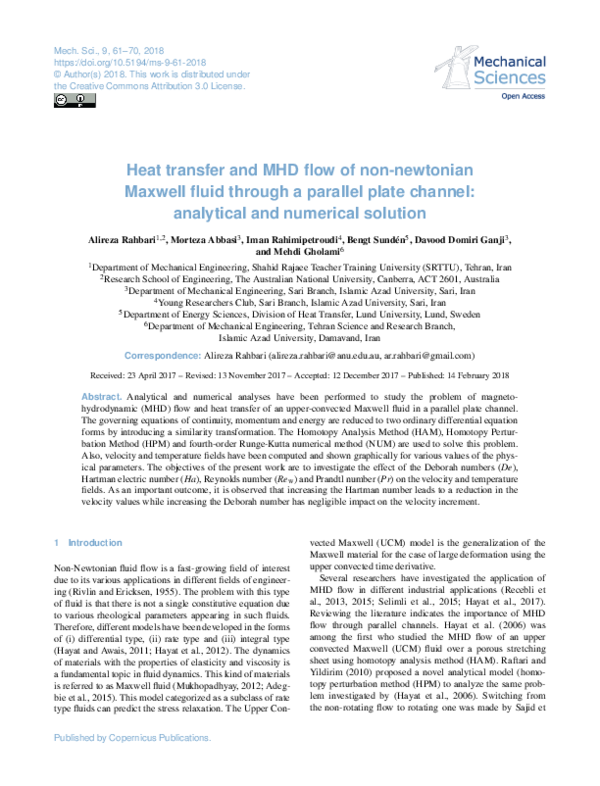 (PDF) MHD Flow and Heat Transfer in Maxwell Fluid Channels