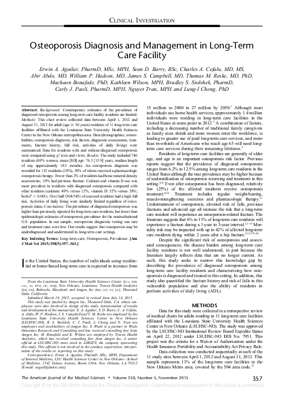 (PDF) Osteoporosis Diagnosis and Management in Long-Term Care Facility