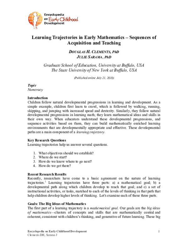 (PDF) Learning trajectories in early mathematics–sequences of ...