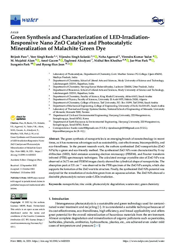 (PDF) Green Synthesis and Characterization of LED-Irradiation-Responsive Nano ZnO Catalyst and ...