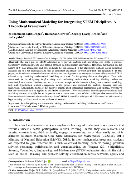 (PDF) Using Mathematical Modeling for Integrating STEM Disciplines: A Theoretical Framework