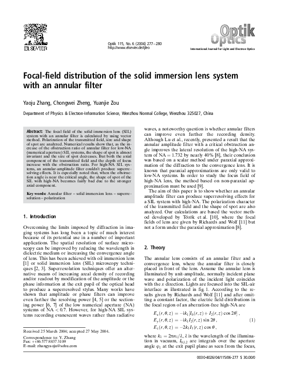 (PDF) Focal-field distribution of the solid immersion lens system with ...