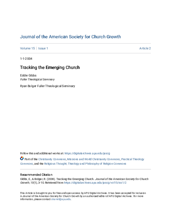 (PDF) Tracking the Emerging Church