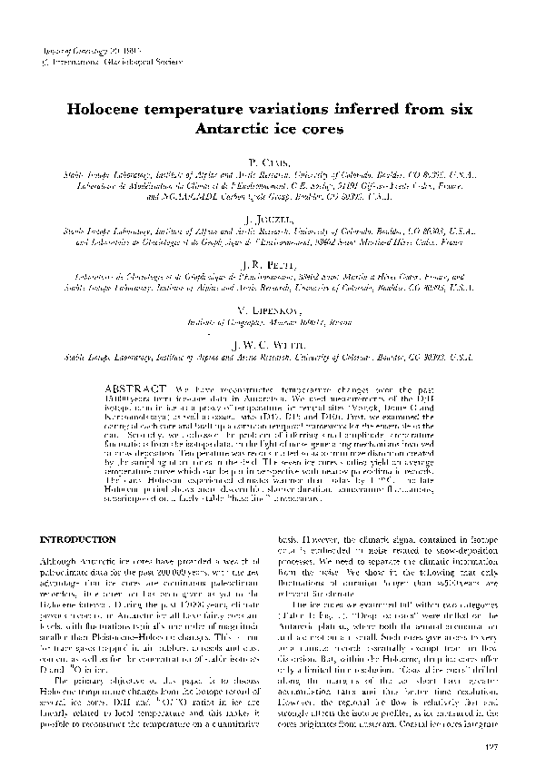 (PDF) Holocene temperature variations inferred from six Antarctic ice cores