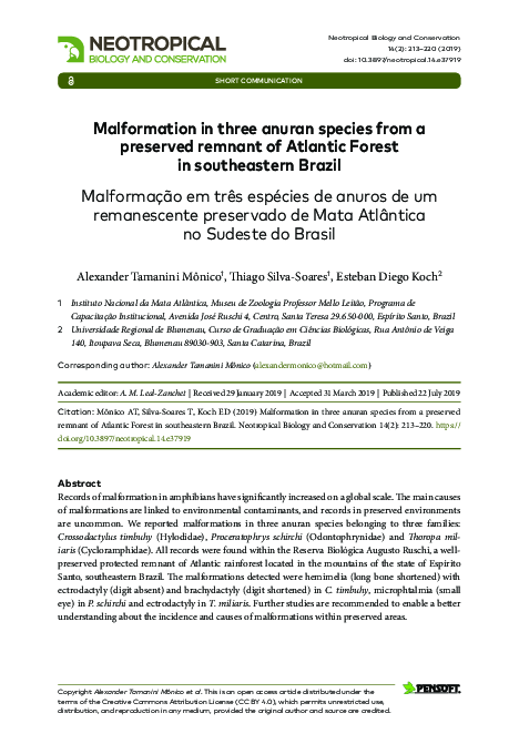 (PDF) Malformation in three anuran species from a preserved remnant of ...