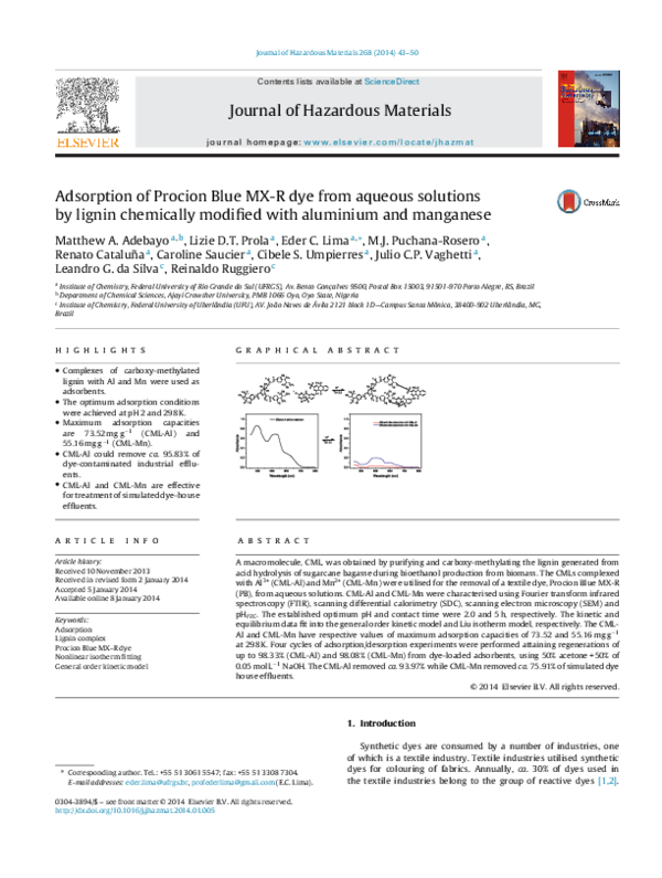 (PDF) Adsorption of Procion Blue MX-R dye from aqueous solutions by ...