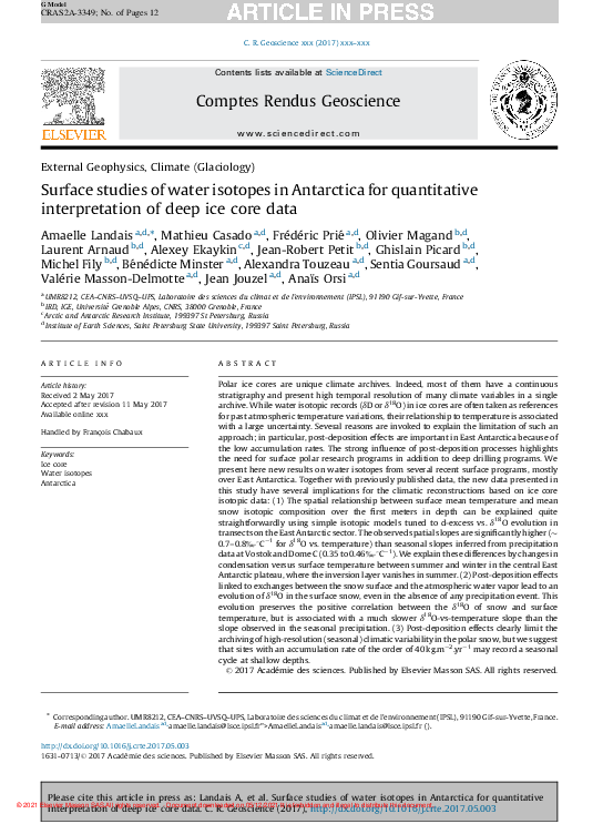 (PDF) Surface studies of water isotopes in Antarctica for quantitative ...