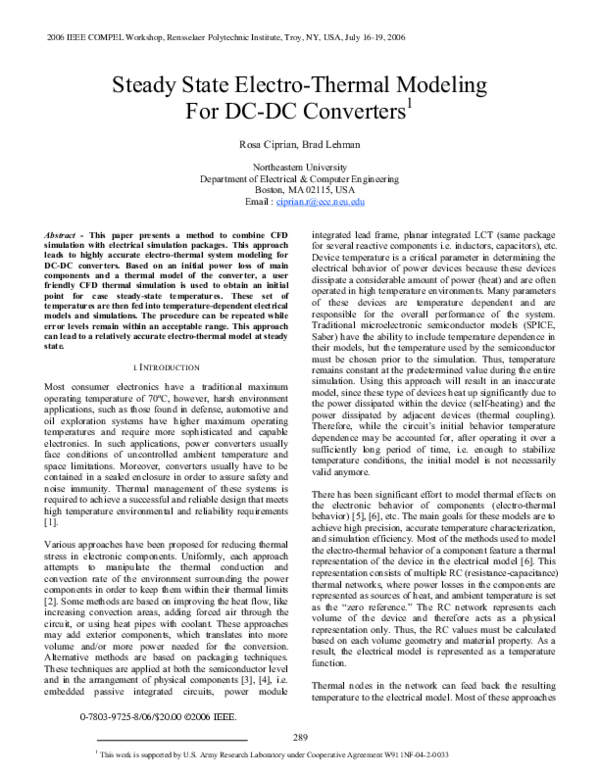 (PDF) Steady State Electro-Thermal Modeling For DC-DC Converters