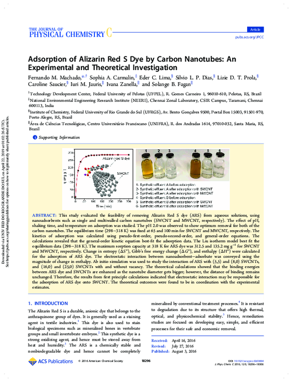 (PDF) Adsorption of Alizarin Red S Dye by Carbon Nanotubes: An ...