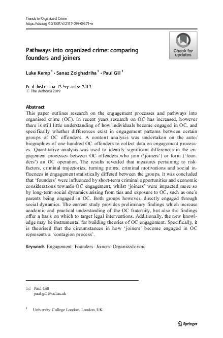 (PDF) Pathways into organized crime: comparing founders and joiners