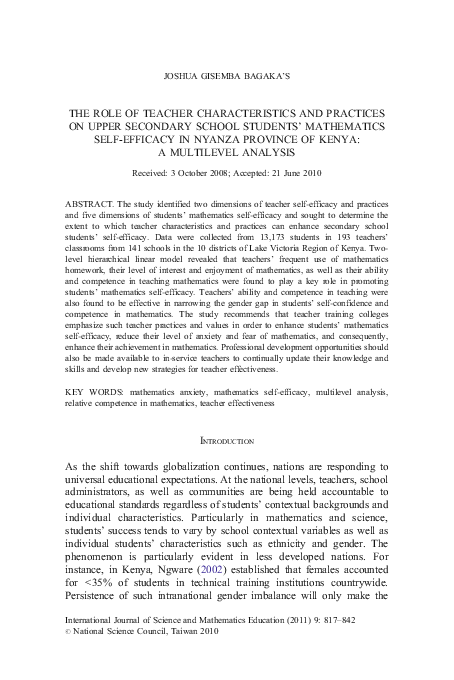 (PDF) The Role of Teacher Characteristics and Practices on Upper ...