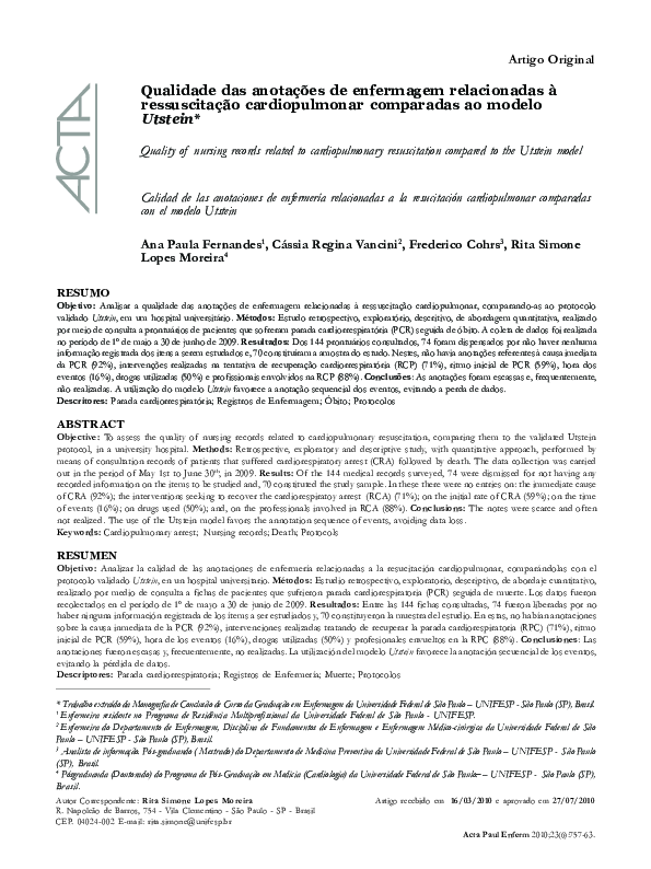 (PDF) Qualidade das anotações de enfermagem relacionadas à ...