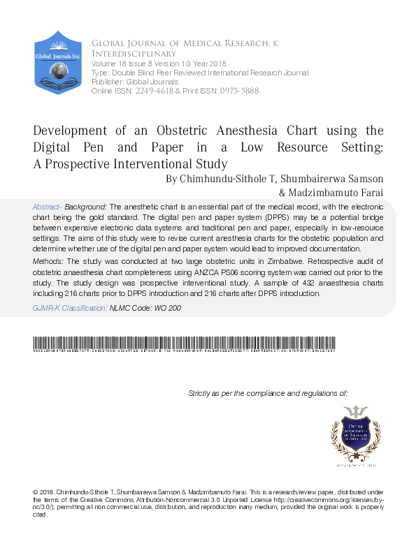(PDF) Development of an Obstetric Anesthesia Chart using the Digital ...