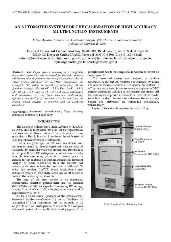 Pdf An Automated System For The Calibration Of High Accuracy Multifunction Instruments