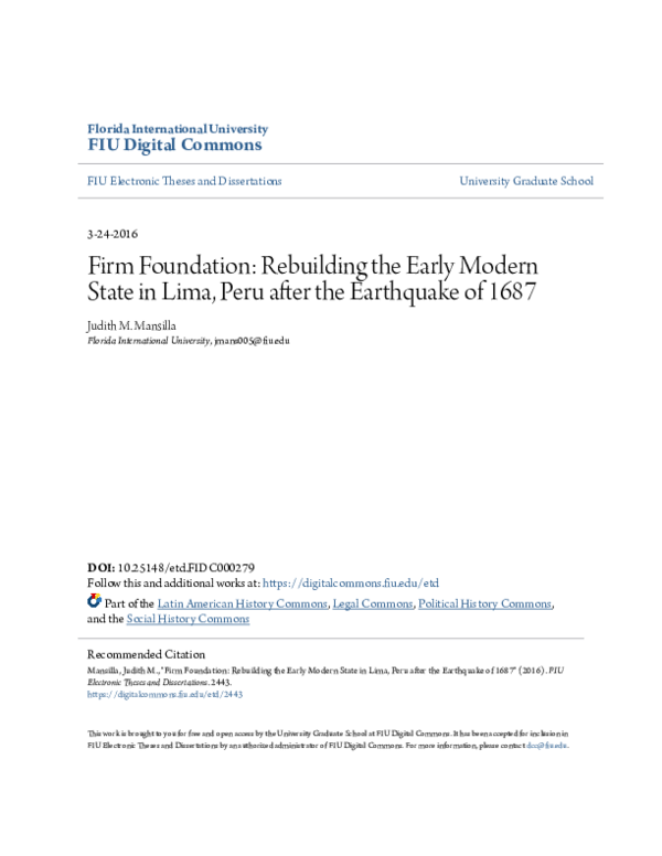 (PDF) Firm Foundation: Rebuilding the Early Modern State in Lima, Peru ...