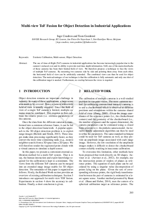 (PDF) Multi-view ToF Fusion for Object Detection in Industrial Applications