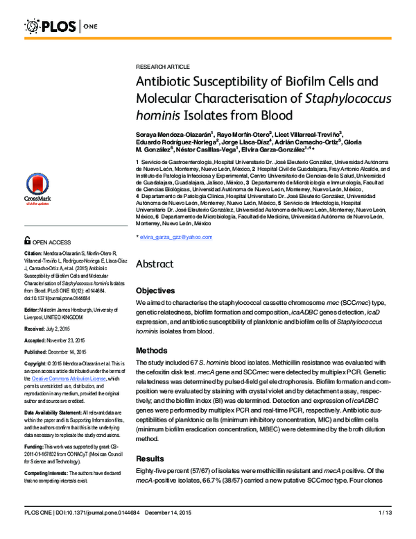 (PDF) Antibiotic Susceptibility of Biofilm Cells and Molecular Characterisation of ...