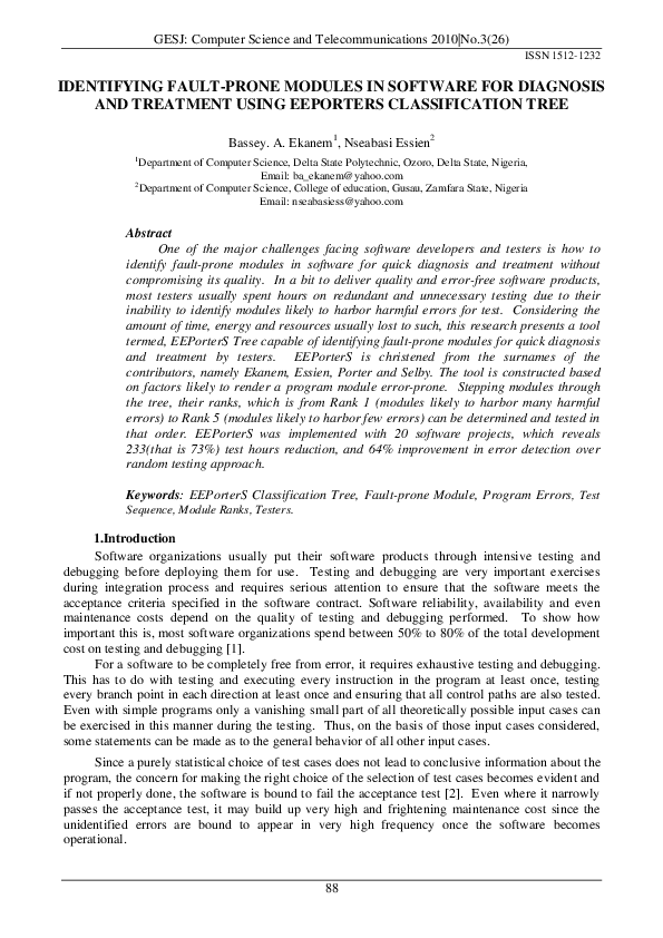 Pdf Identifying Fault Prone Modules In Software For Diagnosis And Treatment Using Eeporters