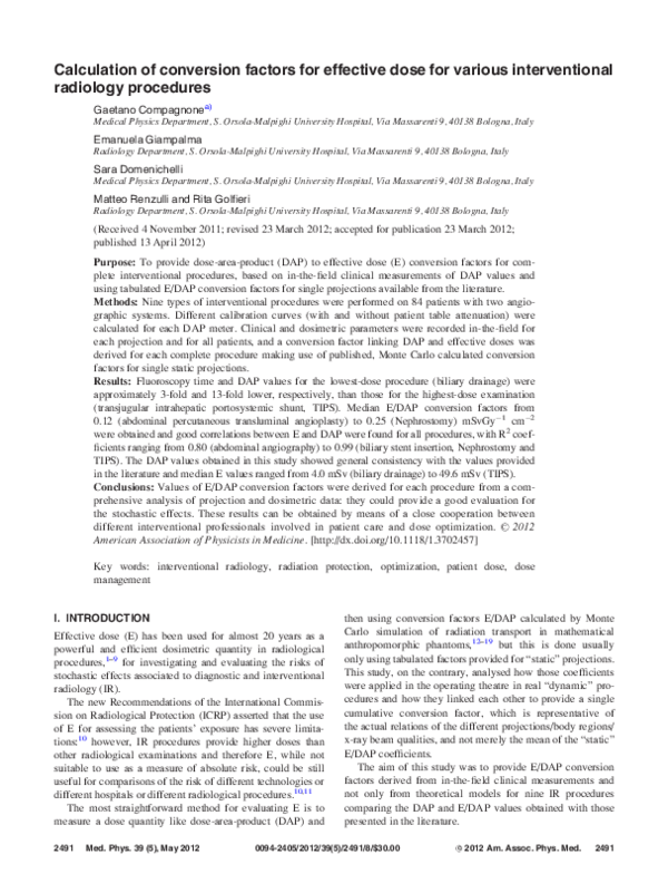 (PDF) Calculation of conversion factors for effective dose for various ...