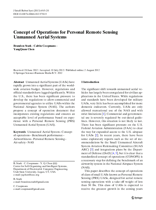 (PDF) Concept of Operations for Personal Remote Sensing Unmanned Aerial Systems