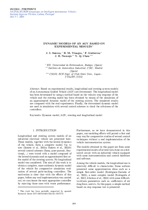 (PDF) Dynamic models of an AGV based on experimental results