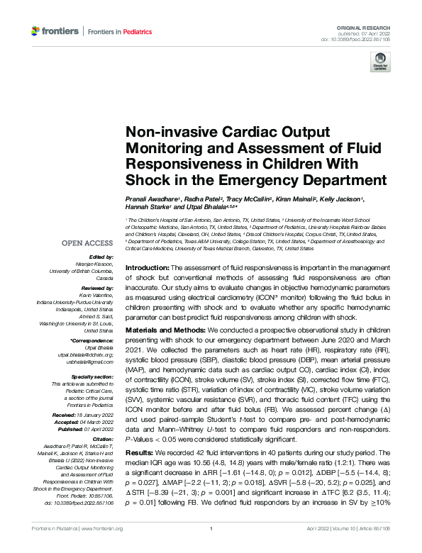 (PDF) Non-invasive Cardiac Output Monitoring and Assessment of Fluid Responsiveness in Children ...