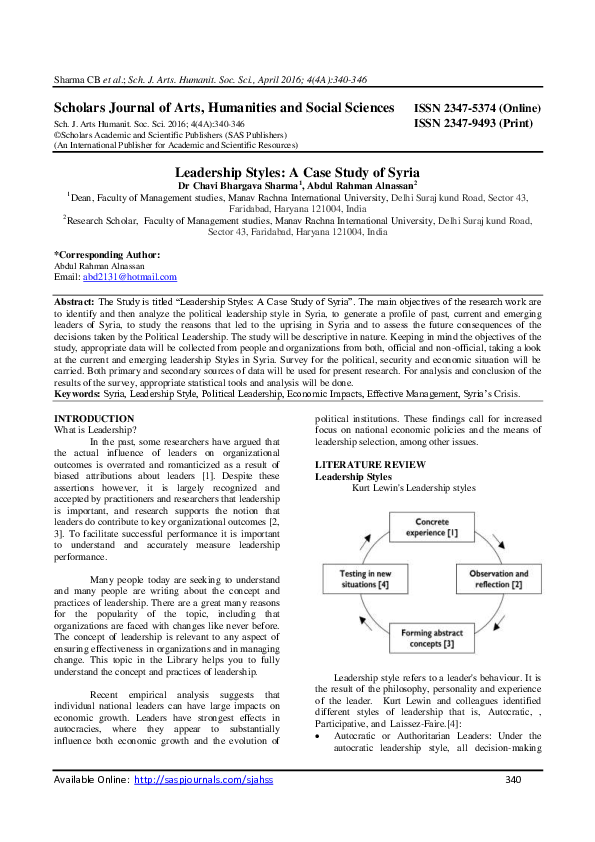 (PDF) Leadership Styles A Case Study of Syria