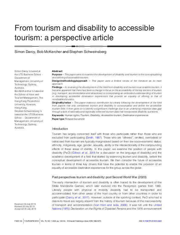 (PDF) From tourism and disability to accessible tourism: a perspective ...