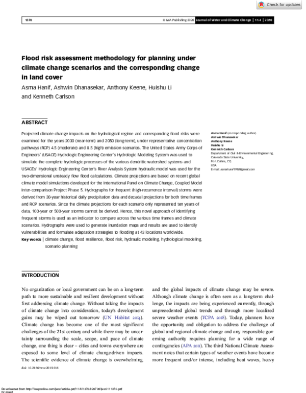 (PDF) Flood risk assessment methodology for planning under climate change scenarios and the ...