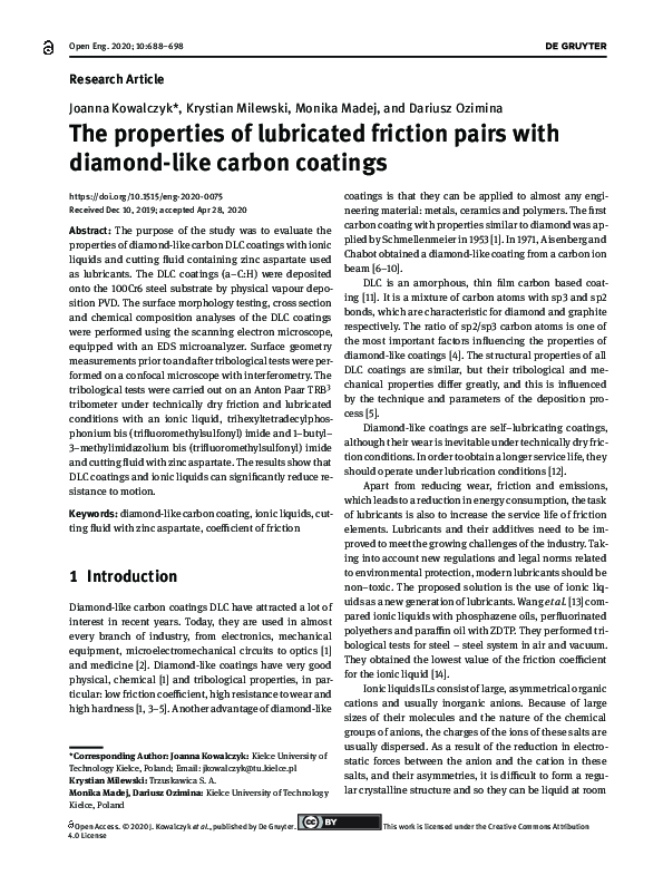 (PDF) The properties of lubricated friction pairs with diamond-like ...
