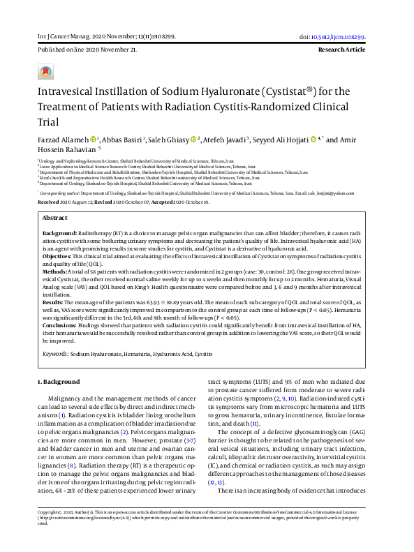 (PDF) Intravesical Instillation of Sodium Hyaluronate (Cystistat®) for ...