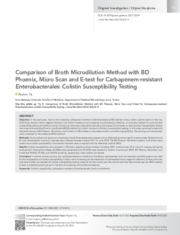 Pdf Comparison Of Broth Microdilution Method With Bd Phoenix Micro