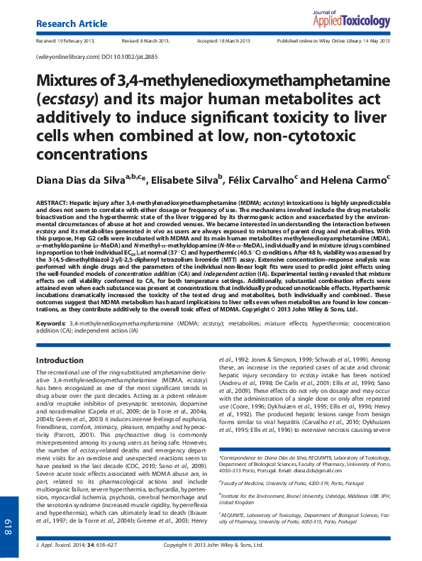 (PDF) Mixtures of 3,4-methylenedioxymethamphetamine (ecstasy) and its ...