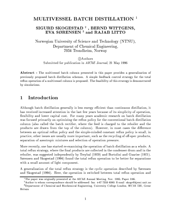 (PDF) Multivessel Batch Distillation 1