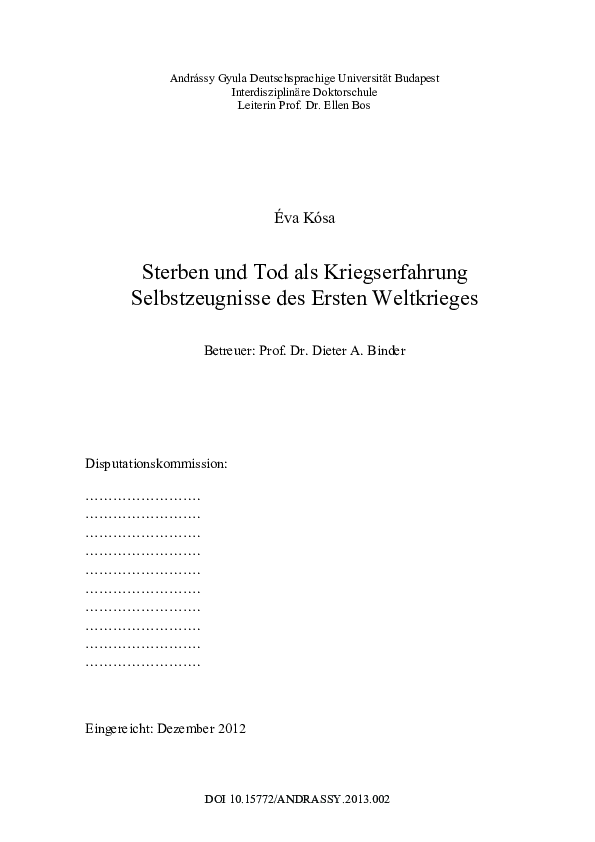 (PDF) Sterben und Tod als Kriegserfahrung. Selbstzeugnisse des Ersten ...