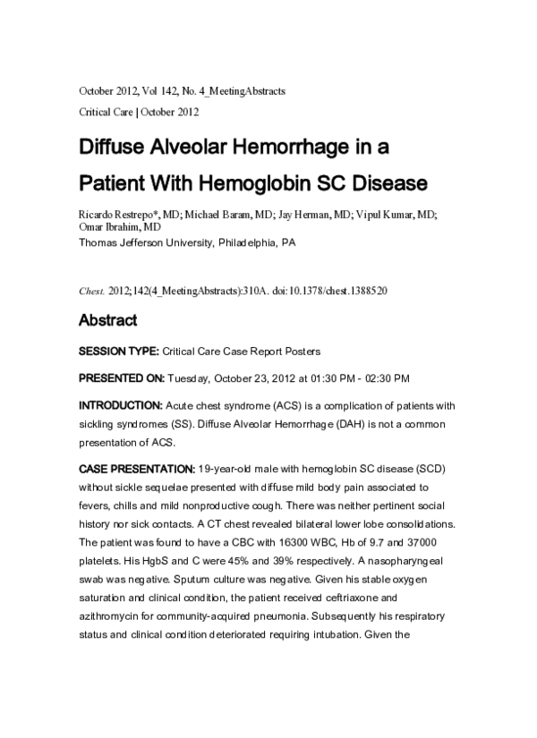 (PDF) Diffuse Alveolar Hemorrhage in a Patient With Hemoglobin SC Disease