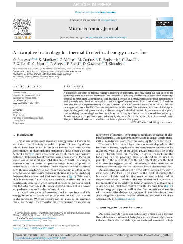 (PDF) A disruptive technology for thermal to electrical energy conversion
