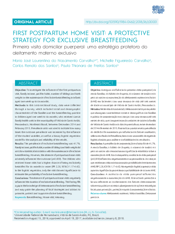(PDF) First Postpartum Home Visit: A Protective Strategy for Exclusive ...