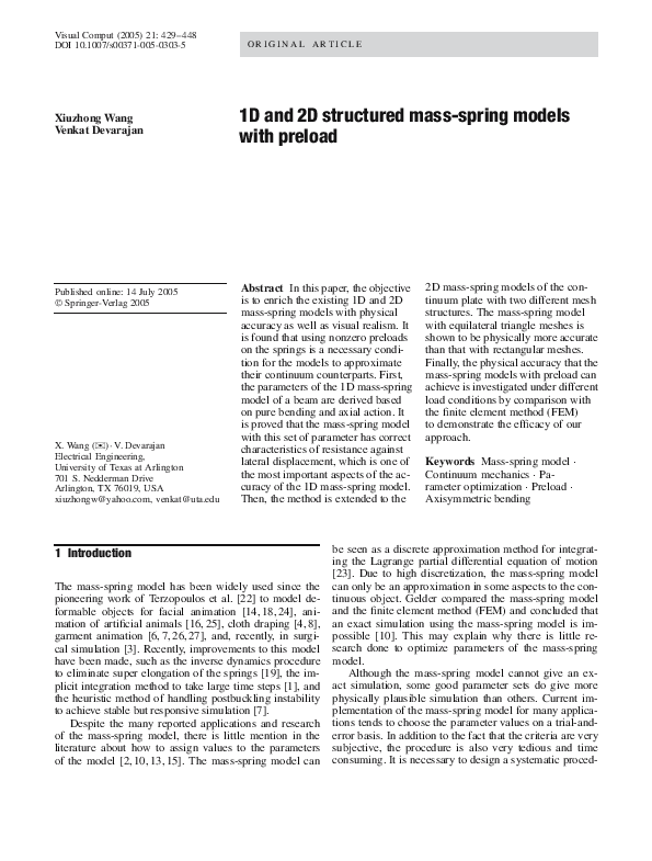 (PDF) 1D and 2D structured mass-spring models with preload | Xiuzhong ...