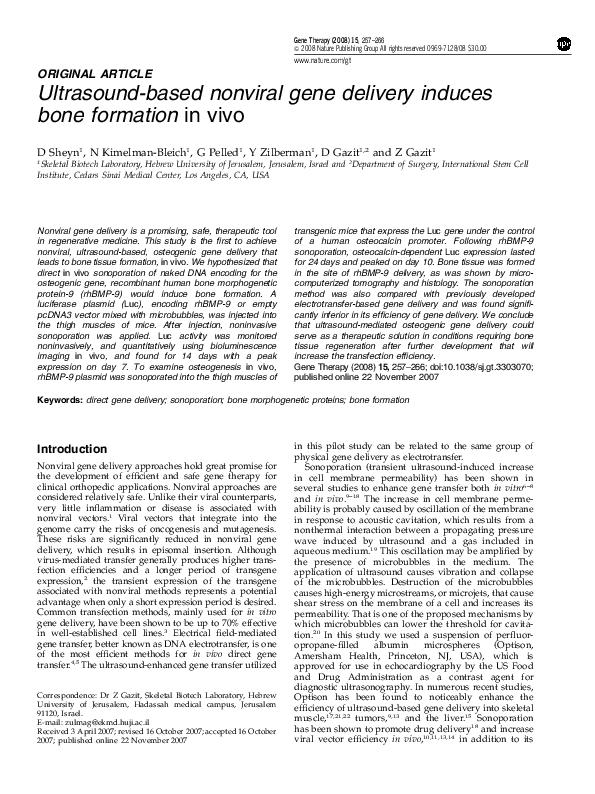 (PDF) Ultrasound-based nonviral gene delivery induces bone formation in ...