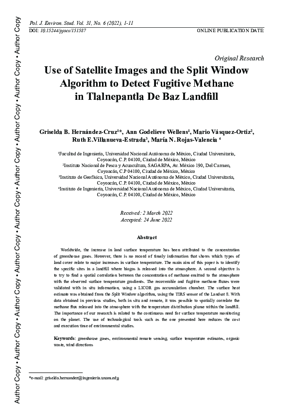 (PDF) Use of Satellite Images and the Split Window Algorithm to Detect Fugitive Methane in ...