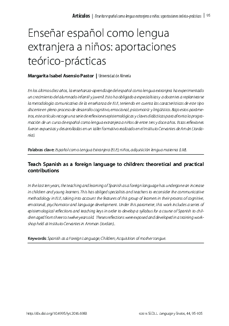 (PDF) Enseñar español como lengua extranjera a niños: aportaciones ...