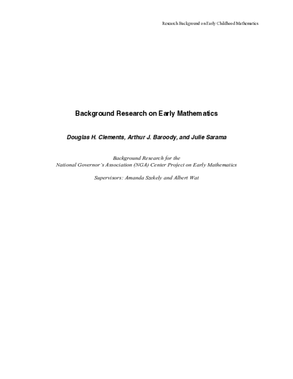 (PDF) Background Research on Early Mathematics | Julie Sarama ...